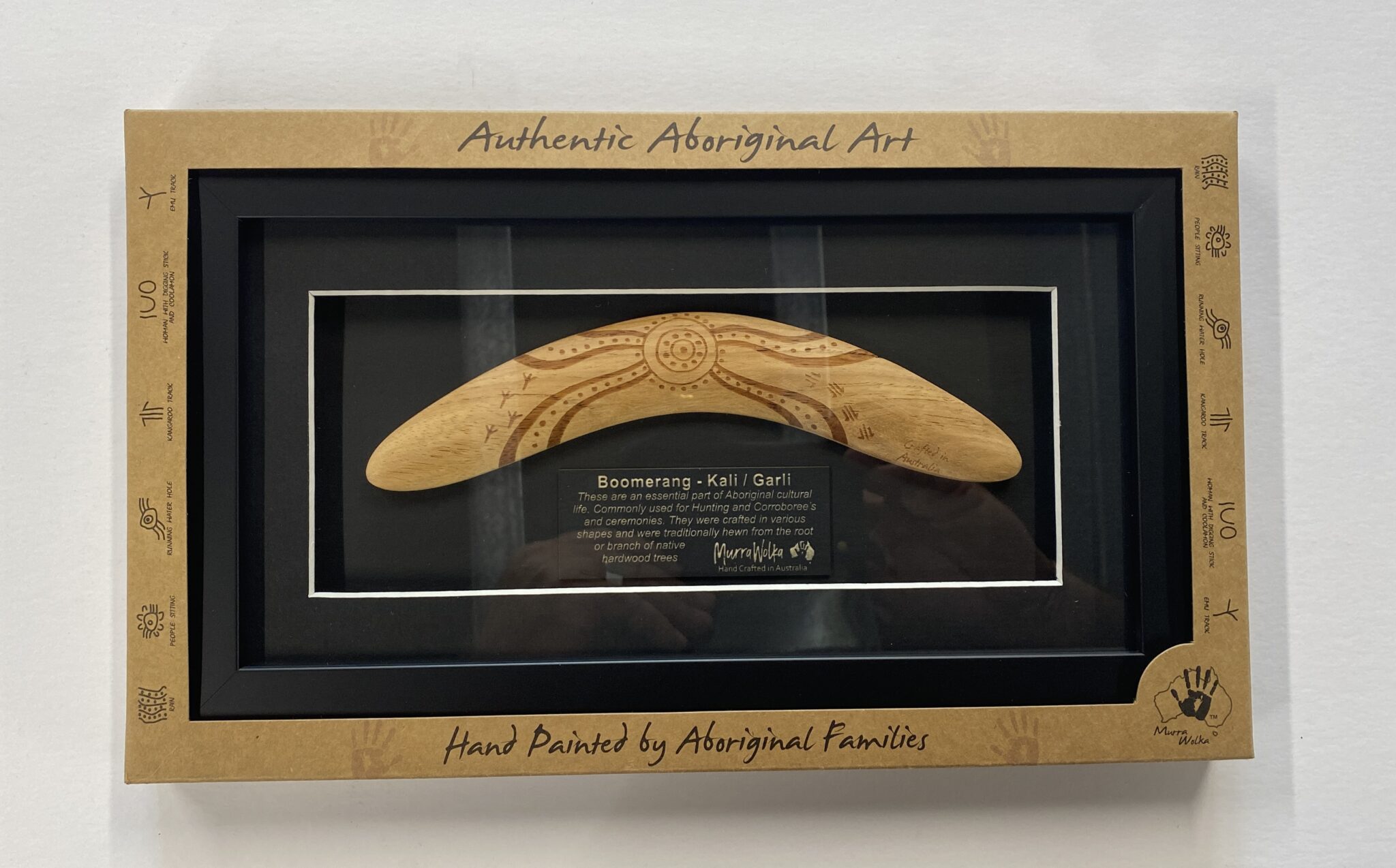 (FBBW) Framed Boomerang "burnt" - Waterhole Design • Murra Wolka