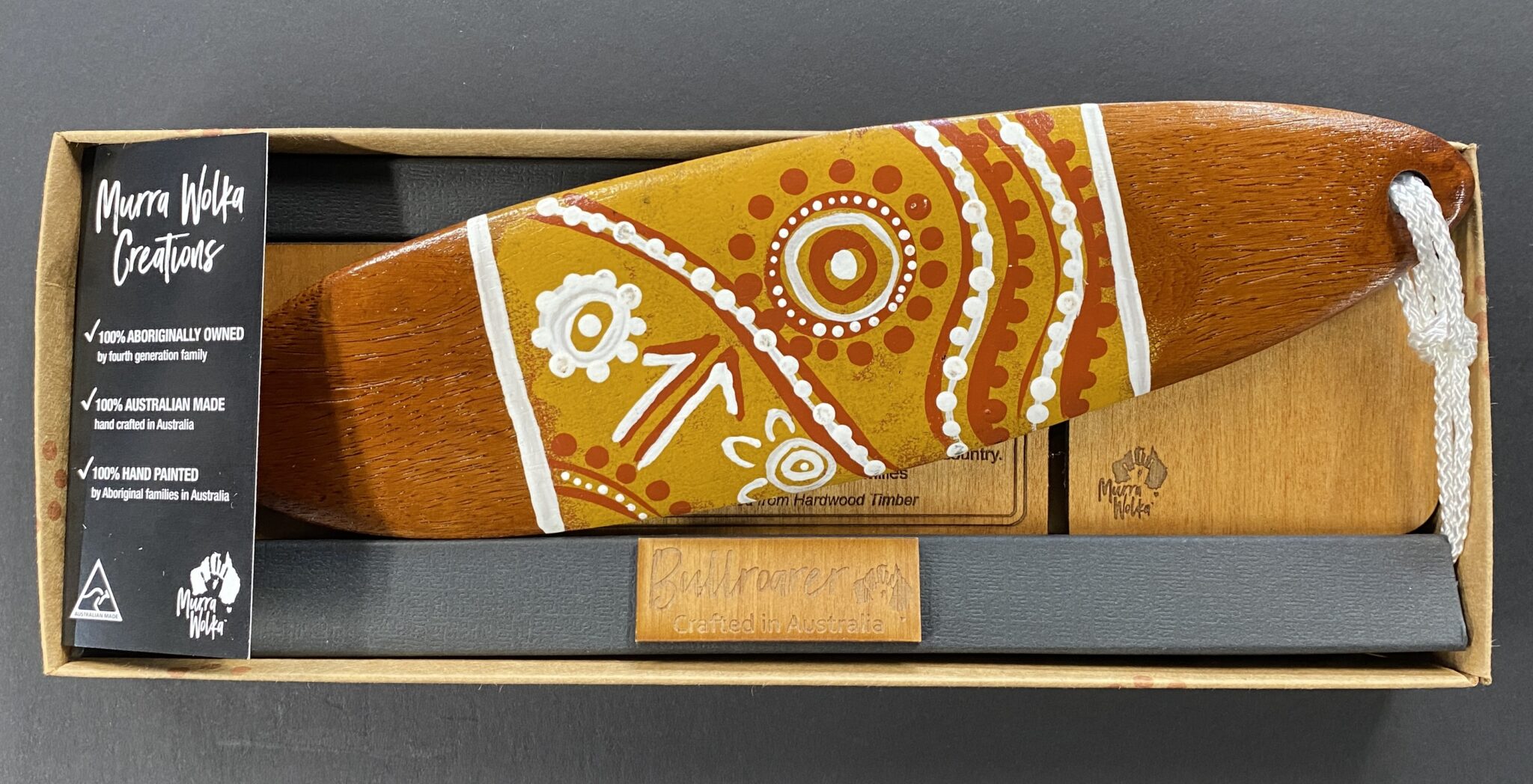 (BSBU) Boxed Bullroarer with Display Stand included. Style Hand-painted ...